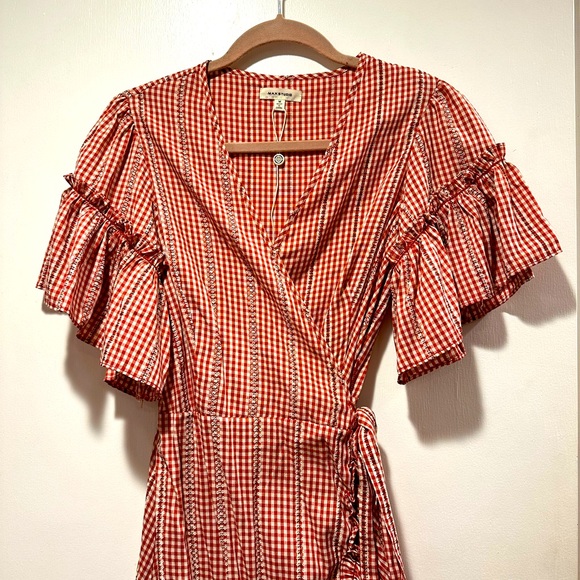 Max Studio | Dresses | Adorable Checkered Print Wrap Ruffle Dress ...